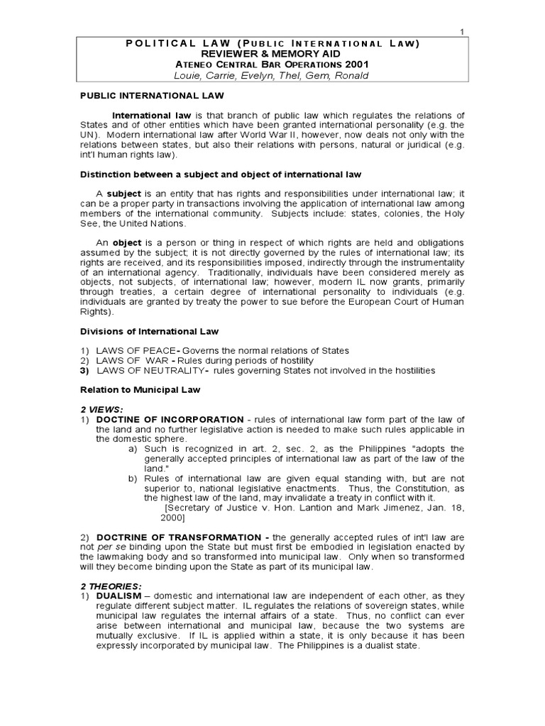 Political Law) PIL) Memory Aid) Made 2001) by Ateneo) 10 Pages | PDF ...