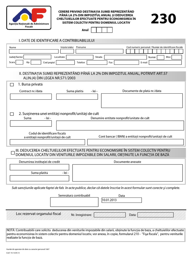 Formular 230 Cerere Doi La Suta Editabil | PDF