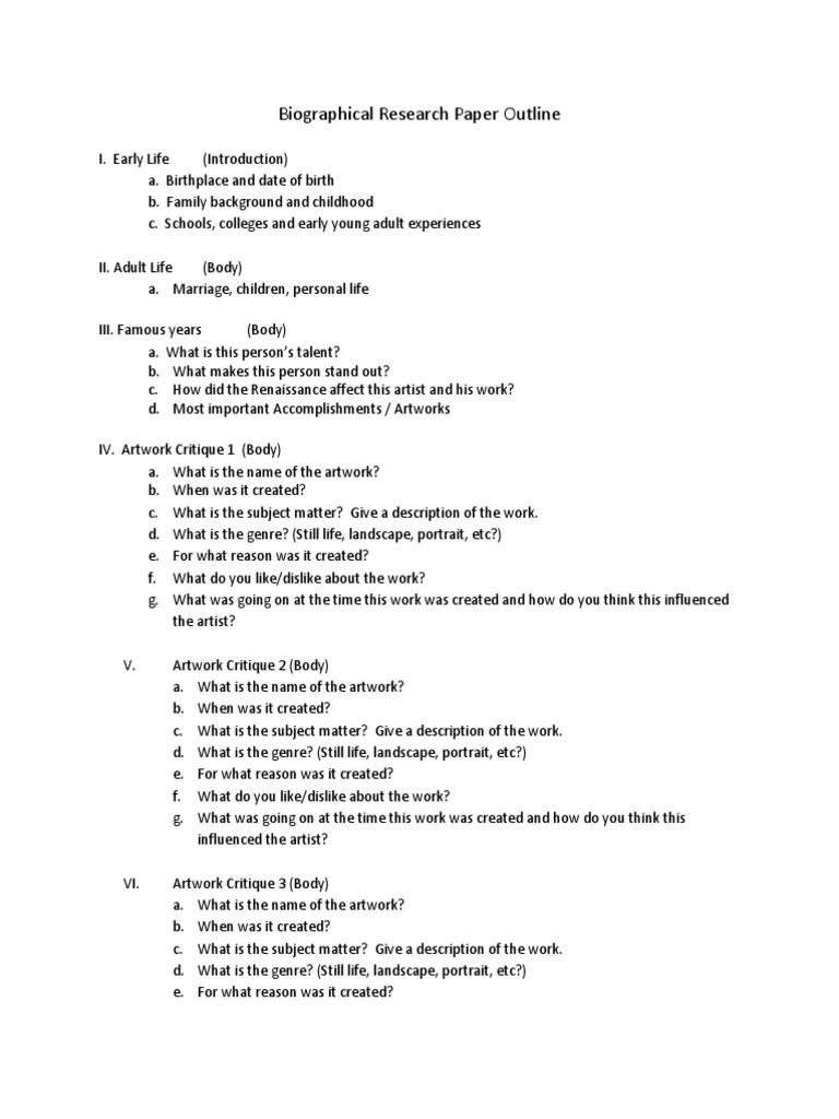 Biographical Research Paper Outline | PDF | Still Life | Visual Arts