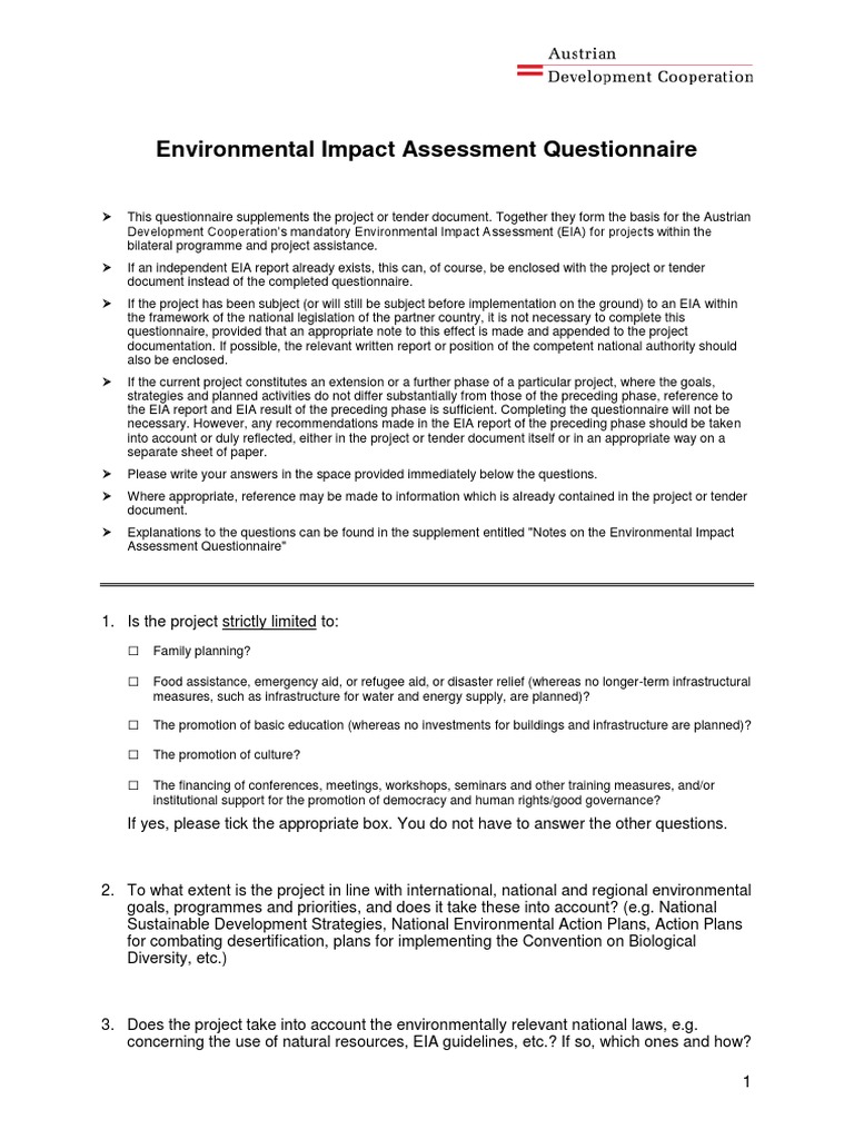 Environmental Impact Assessment Questionnaire | PDF | Environmental ...