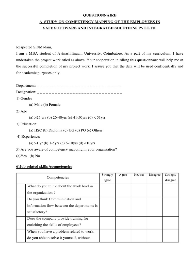 Questionnaire Competency Mapping (1) Sajna | PDF