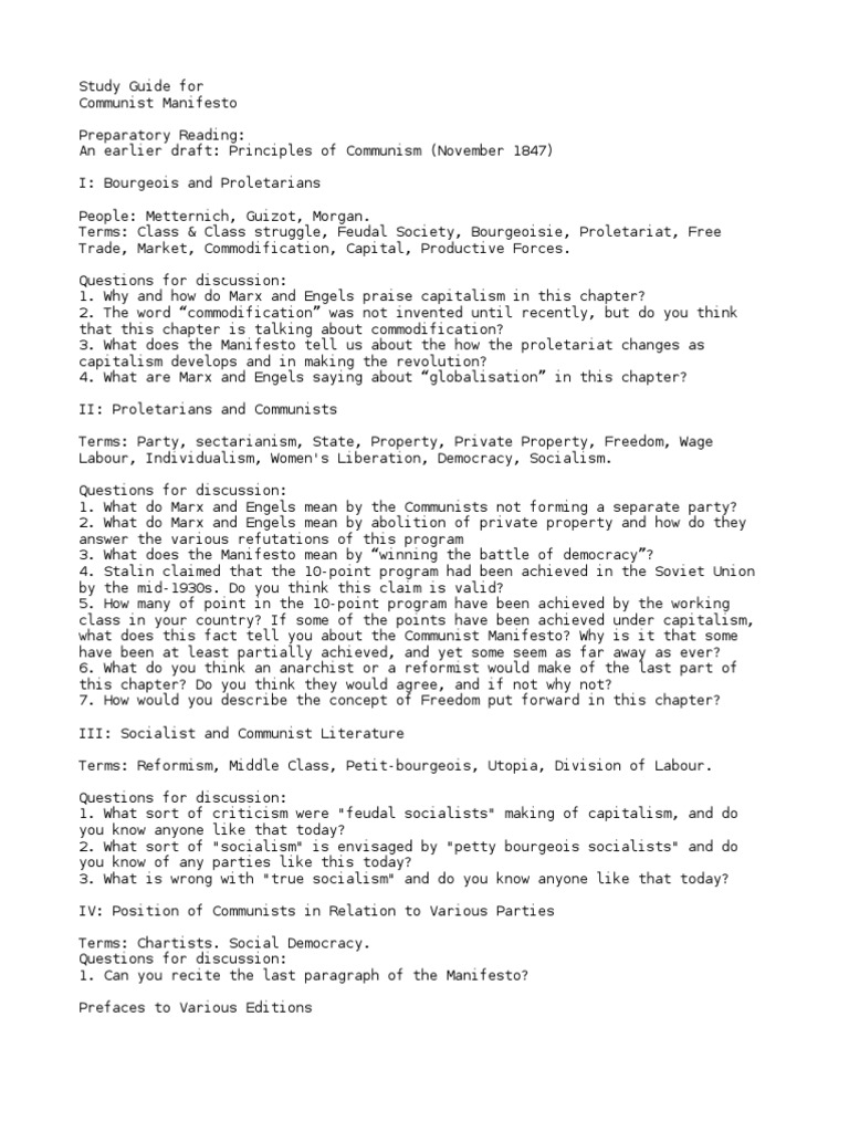 Study Guide For Communist Manifesto | PDF | The Communist Manifesto ...