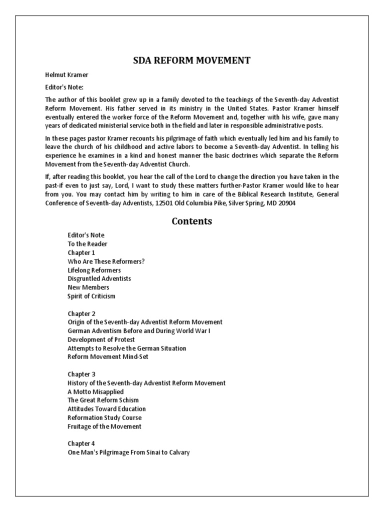 Sda Reform Movement PDF | PDF | Seventh Day Adventist Church | Sabbath ...