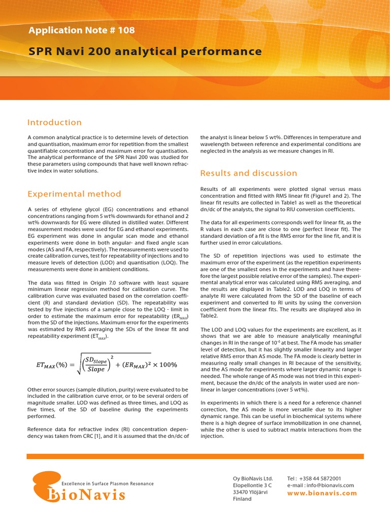 BioNavis AN108 Performance SPR | PDF | Standard Deviation | Root Mean Square