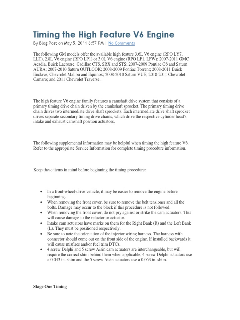 Timing The High Feature V6 Engine | PDF | V6 Engine | Automotive Industry