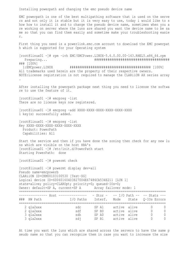 Powerpath and Changing The Emc Pseudo Device Name | PDF | Computer ...