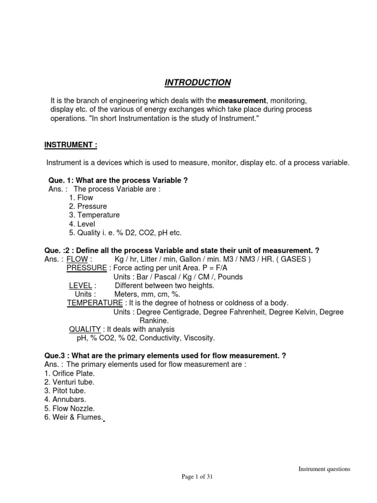 Instrumentation Interview Questions Guide Pdf Pressure Measurement