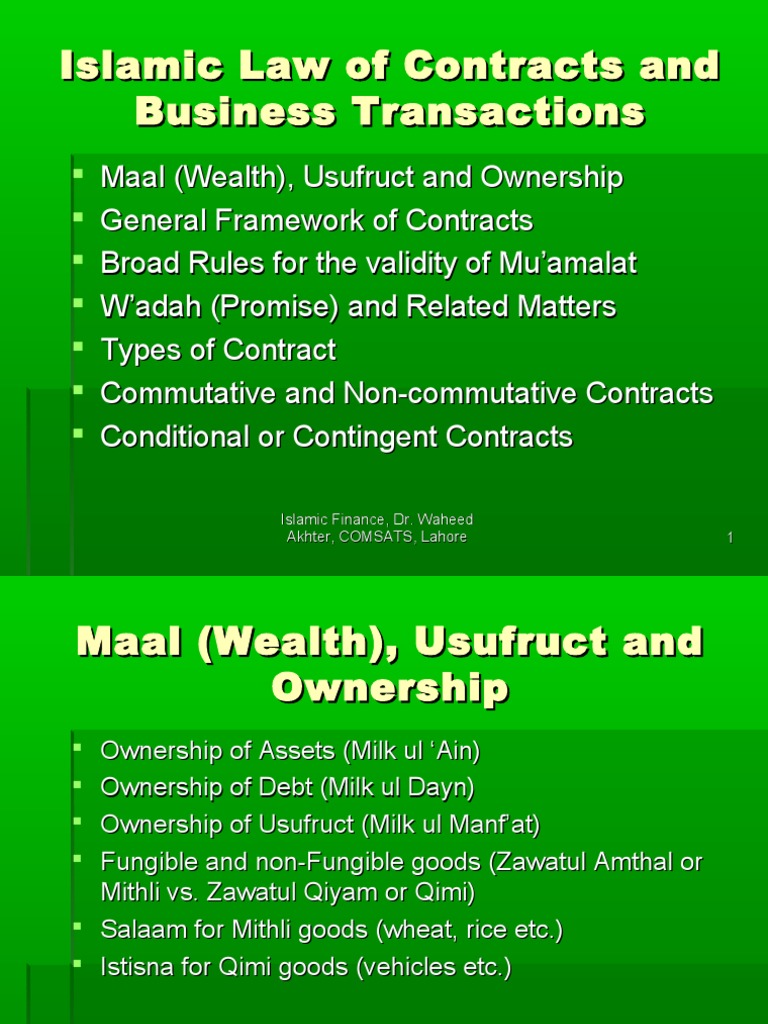 Islamic Contracts and Transactions Overview | PDF