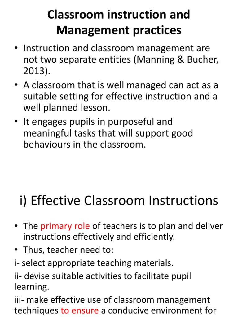 Classroom Instruction and Management Practices | PDF | Classroom ...