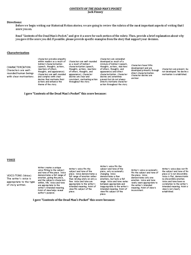 Analyzing "Contents of the Dead Man's Pocket" | PDF | Plot (Narrative ...