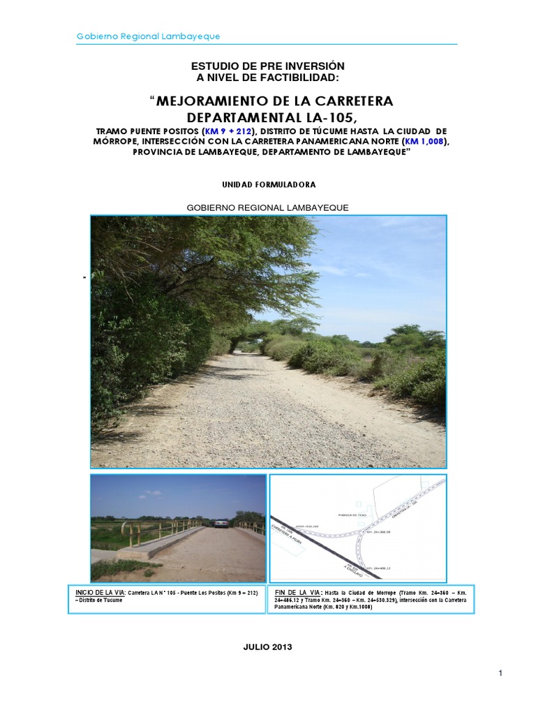 Estudio de Pre Inversion A Nivel de Factibilidad | PDF | Transporte | La carretera