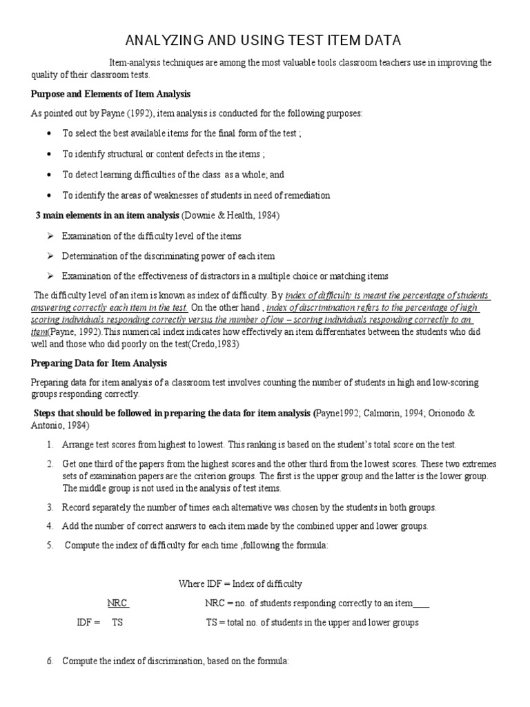 Test Item Analysis Techniques | PDF | Multiple Choice | Classroom