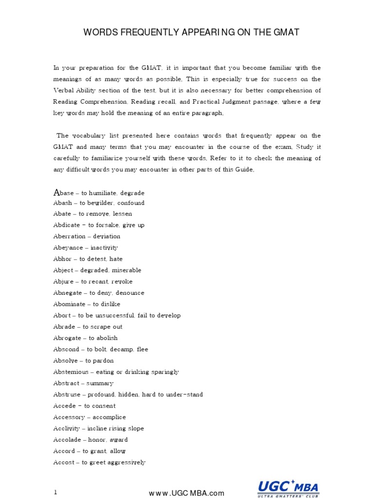 Essential GMAT Vocabulary List | PDF