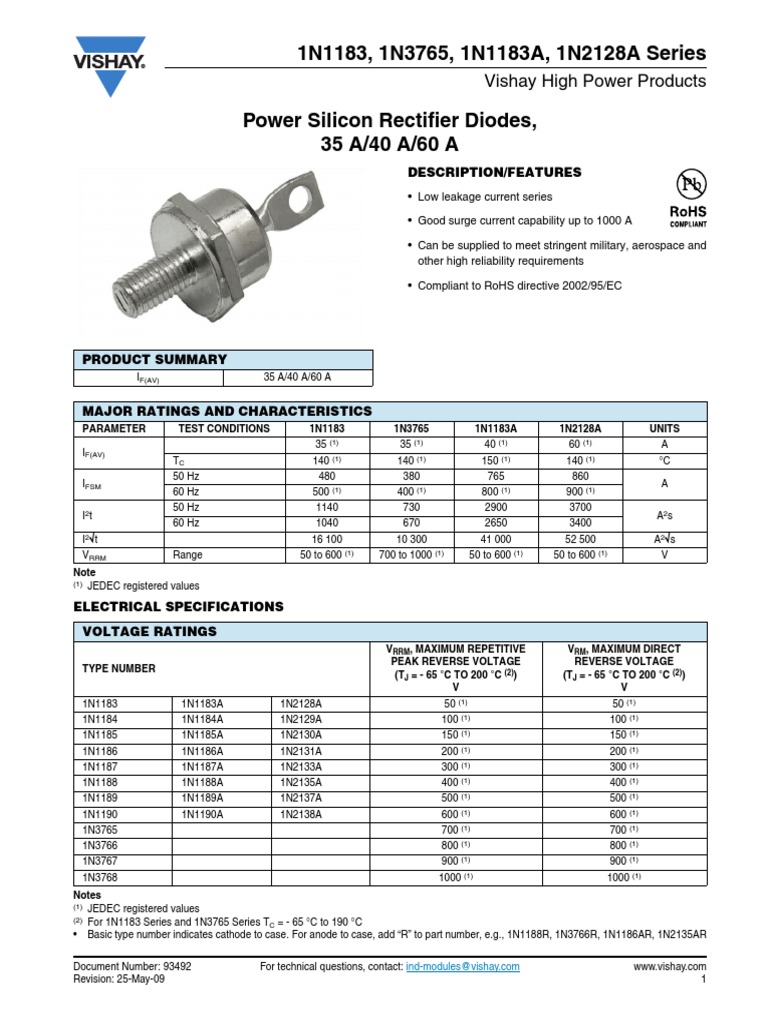 Power Rectifier Diodes Spec Sheet | PDF | Diode | Electrical Engineering