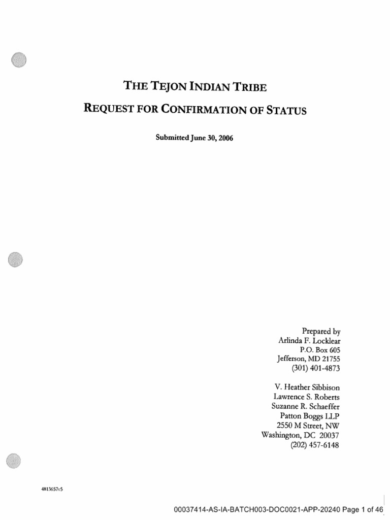 Bia Tejon Tribe Kern Co Calif Status Confirm | PDF | Indian Reservation ...