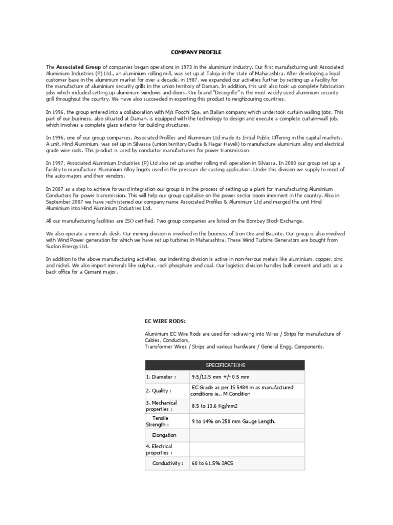Hind Company Profile | PDF | Wire | Aluminium