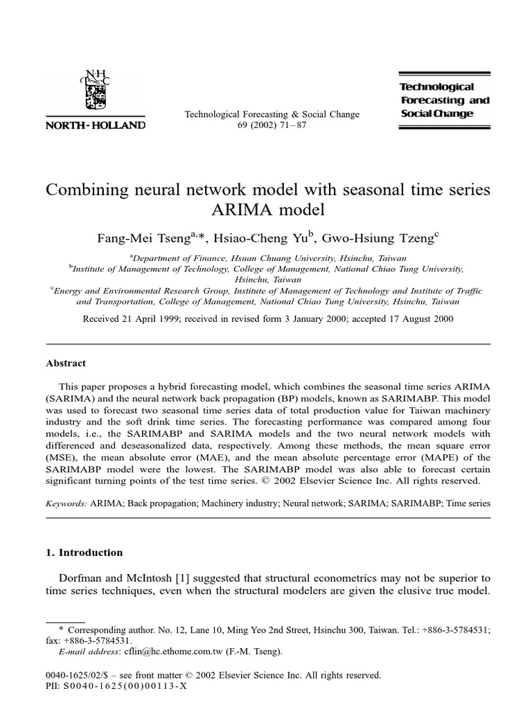 Bining Neural Network Model With Seasonal Time Series Arima Model Pdf Forecasting