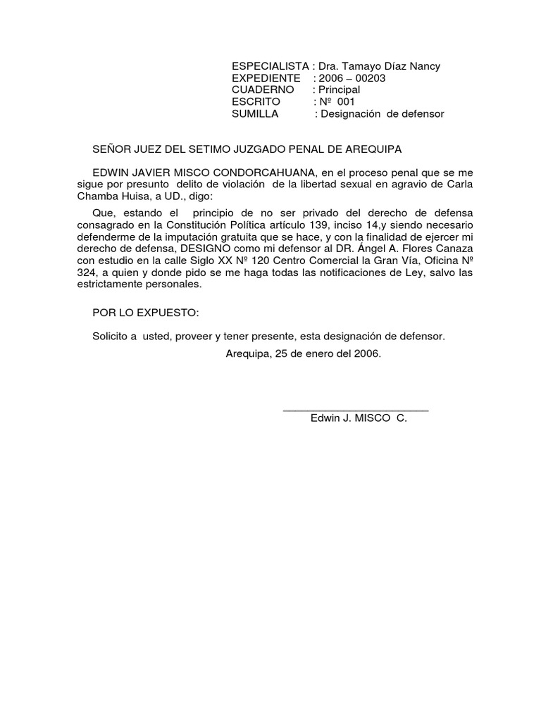 DesignaciÓn De Abogado Procedimiento Criminal Violación