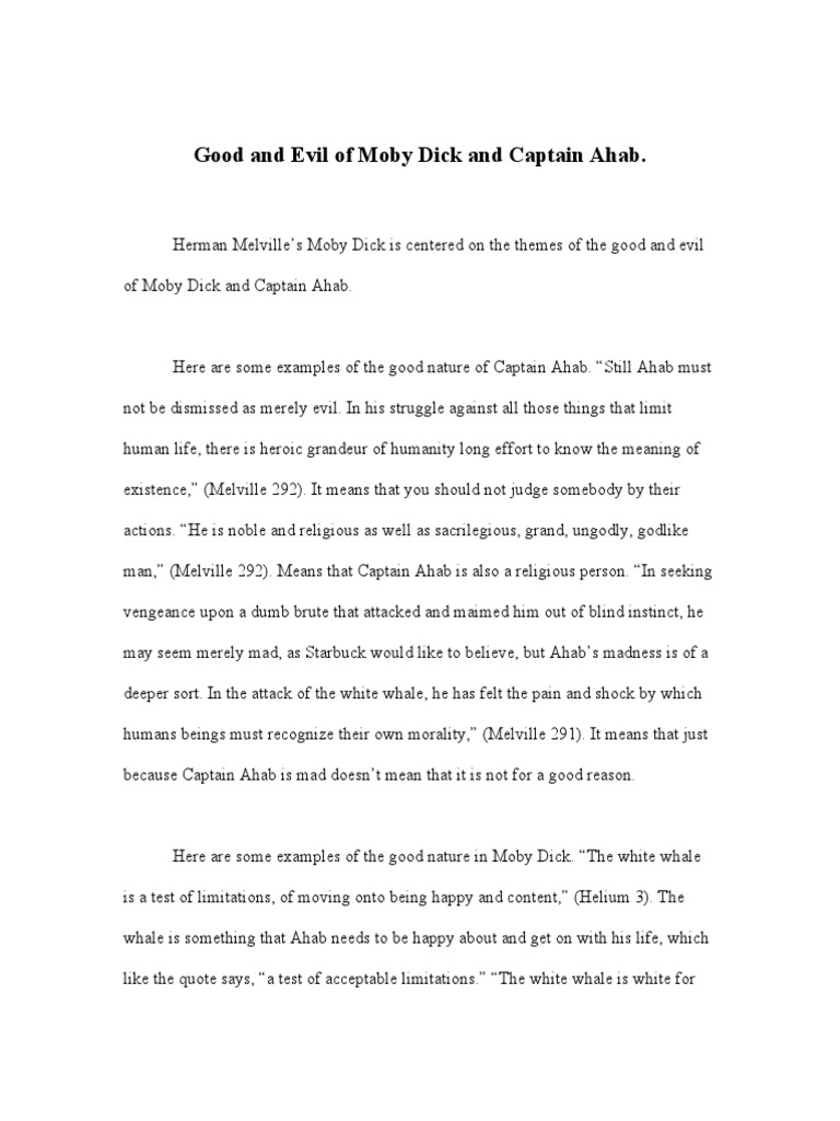 Good and Evil of Moby Dick and Captain Ahab | PDF | Moby Dick | Captain ...