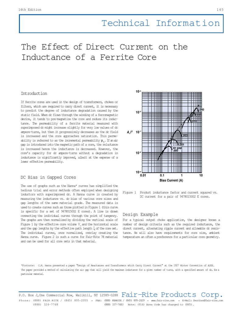 Ferrite Core Inductance and Design Guide | PDF | Inductor ...