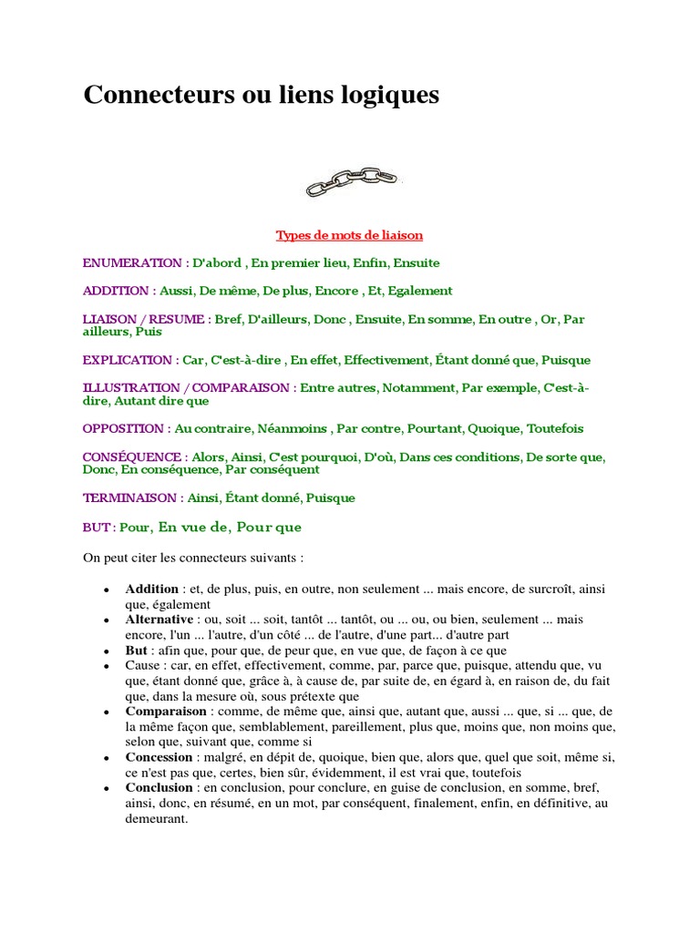Types de connecteurs logiques en français | PDF | Science | Sciences ...