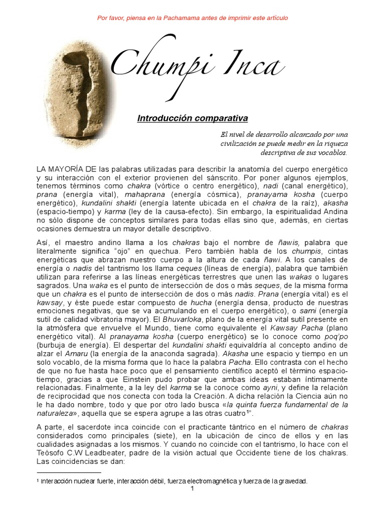 Chumpi Inca Articulo Espanol 4538 | PDF | Chakra | Kundalini