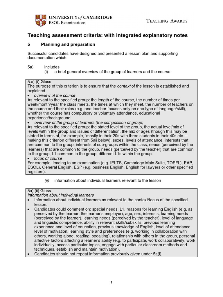 Delta Module Two Teaching Assessment Criteria With Explanatory Notes ...