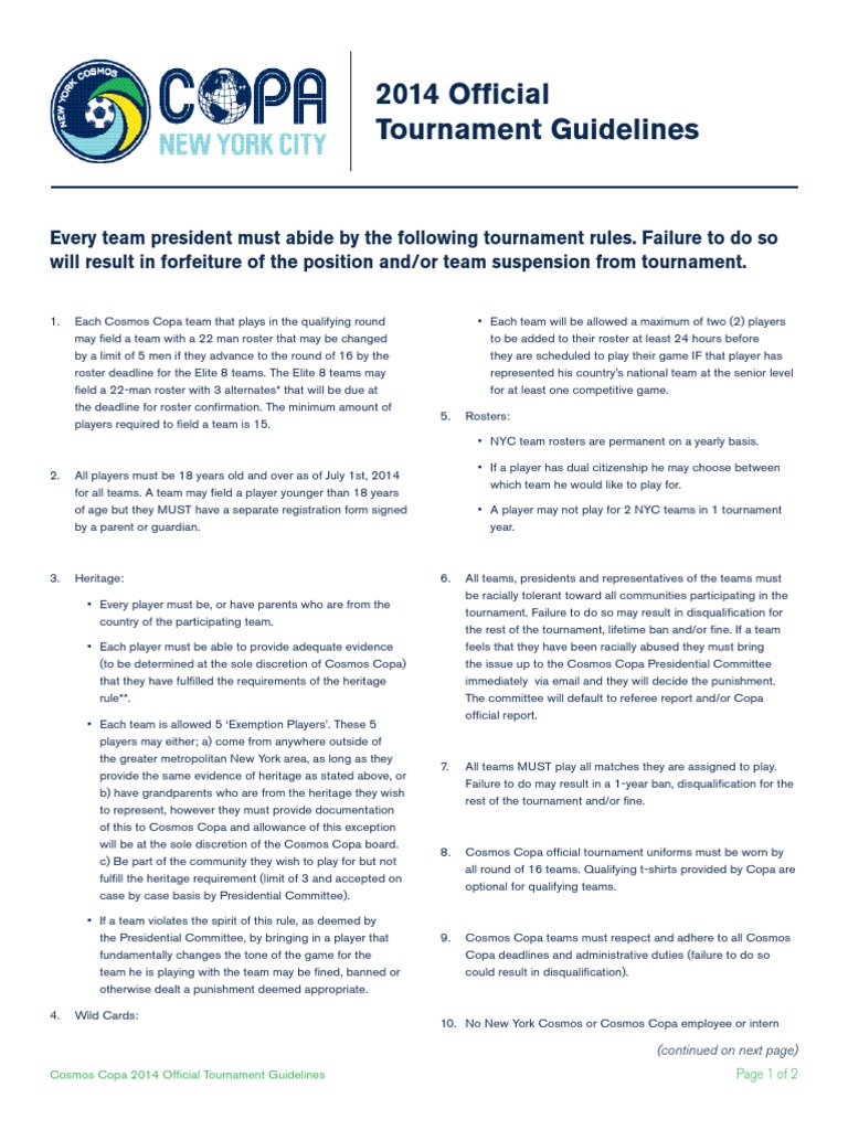 Copa - 2014 - Tournament - Guidelines PDF | PDF | Tournament ...