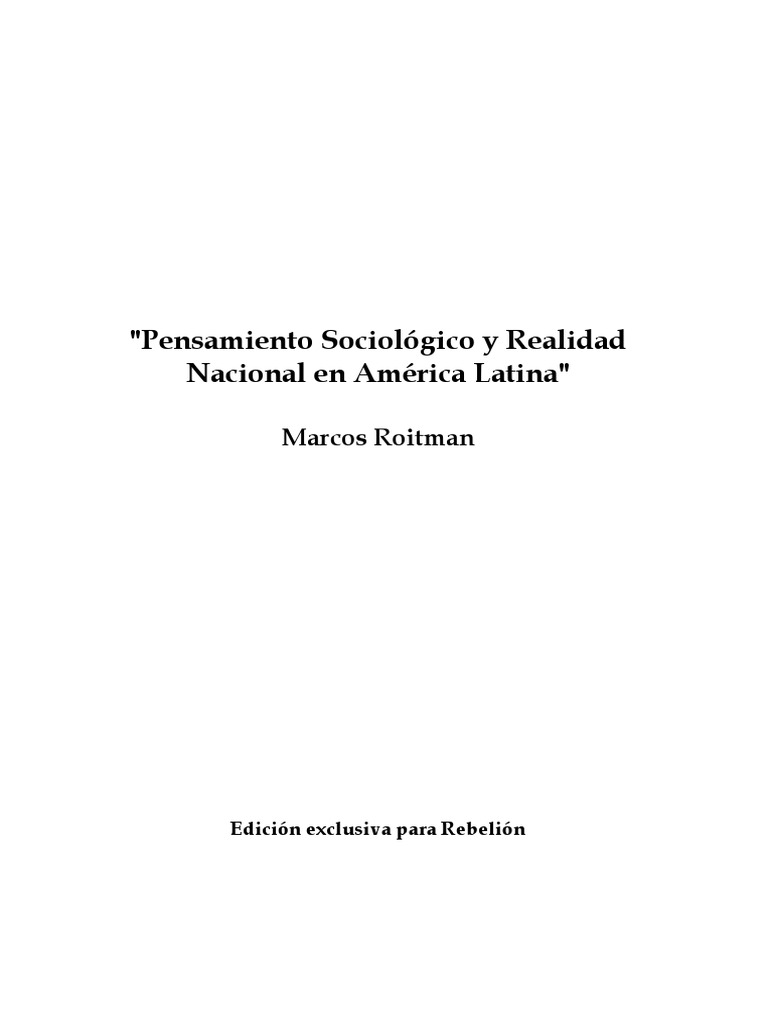 Marcos Roitman-Pensamiento Sociologico y Realidad Social en AL-A5 | PDF ...