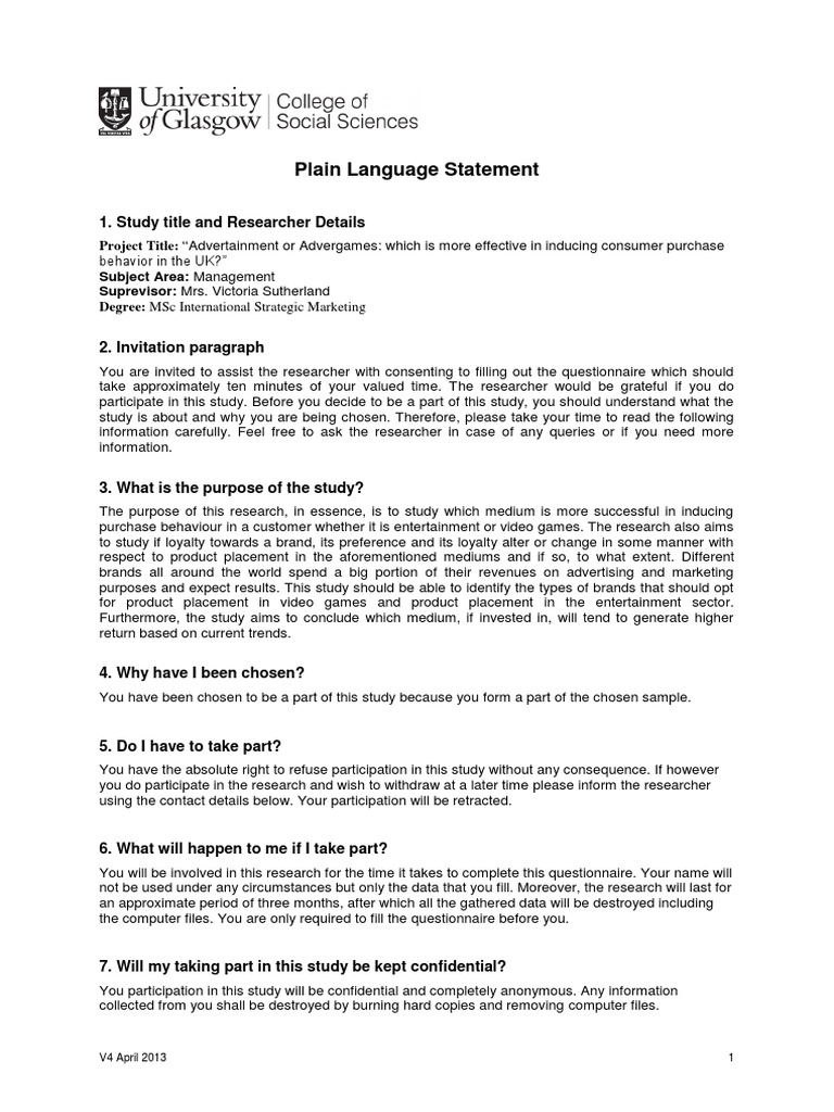 Plain Language Statement | Brand | Behavior
