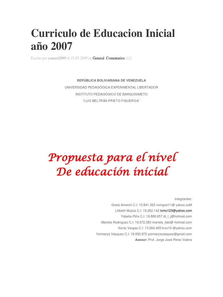 Currículo de Educación Inicial 2007 en Venezuela | PDF | Jardín de ...