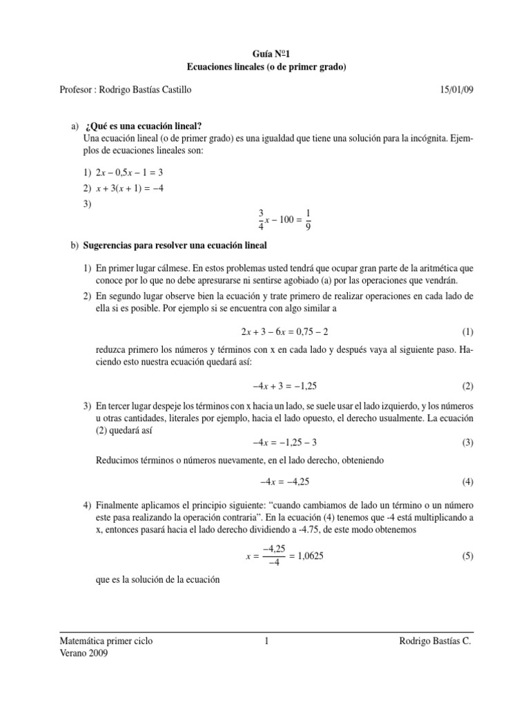Ecuaciones Lineales, Algebra. | PDF | Ecuaciones | Linealidad Ecuaciones Lineales, Algebra. | PDF | Ecuaciones | Linealidad