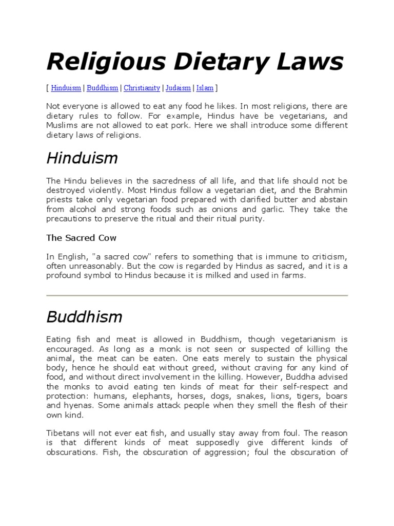 Religious Dietary Laws | Meat | Animals And Humans