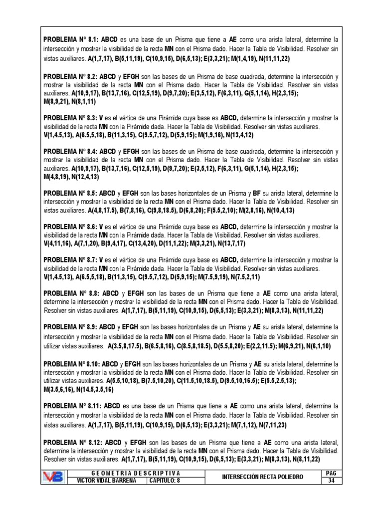Problemas C08A Interseccion Recta Poliedro | PDF | Geometria clasica | Espacio