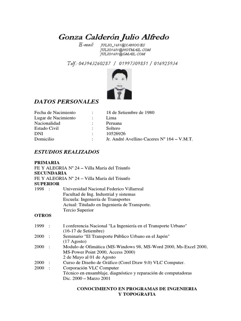 Curriculum Vitae Gonza Julio 01 | Autodesk | Topografía