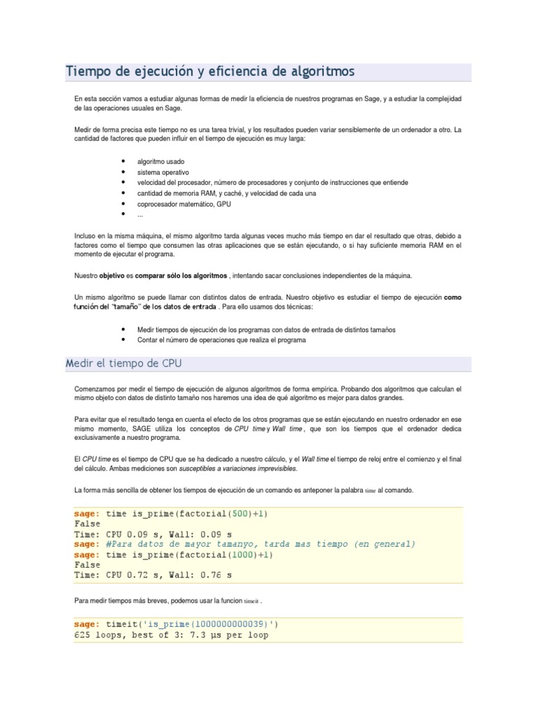 Tiempo de Ejecución y Eficiencia de Algoritmos | PDF | Algoritmos ...
