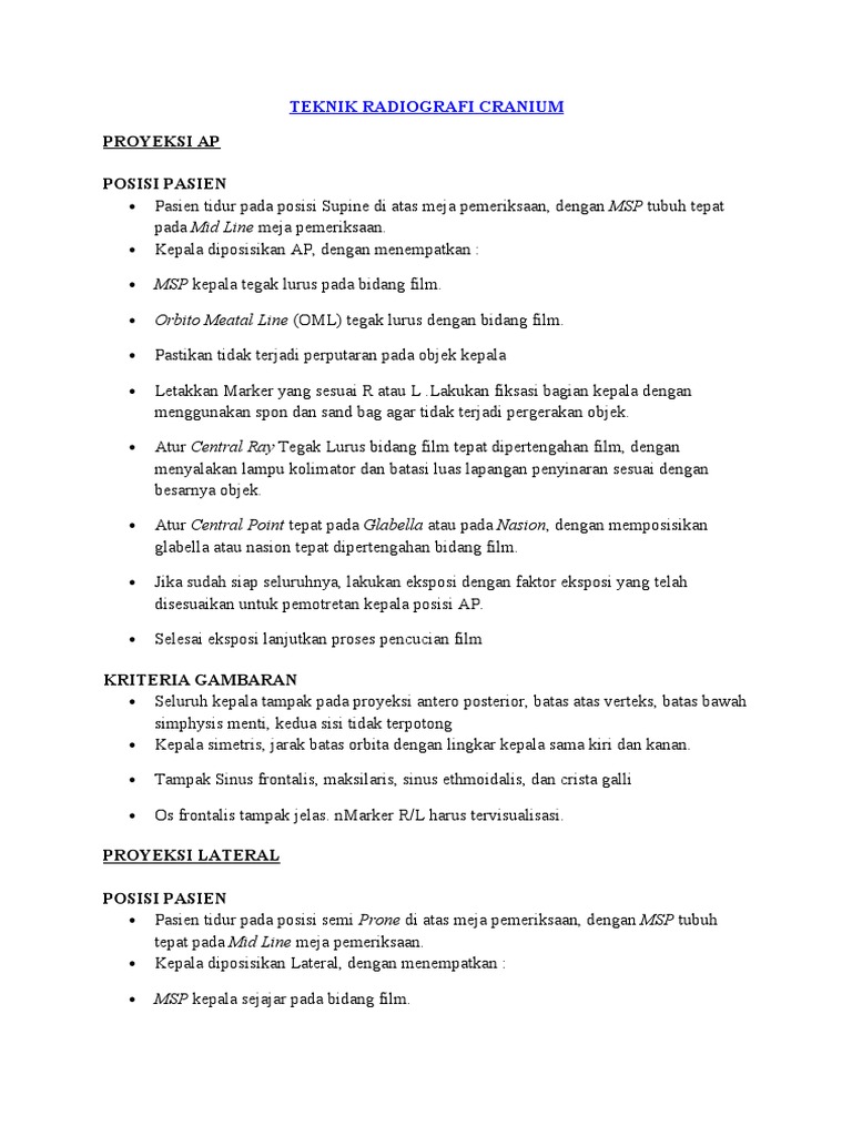 Teknik Radiografi Cranium dan Proyeksi | PDF
