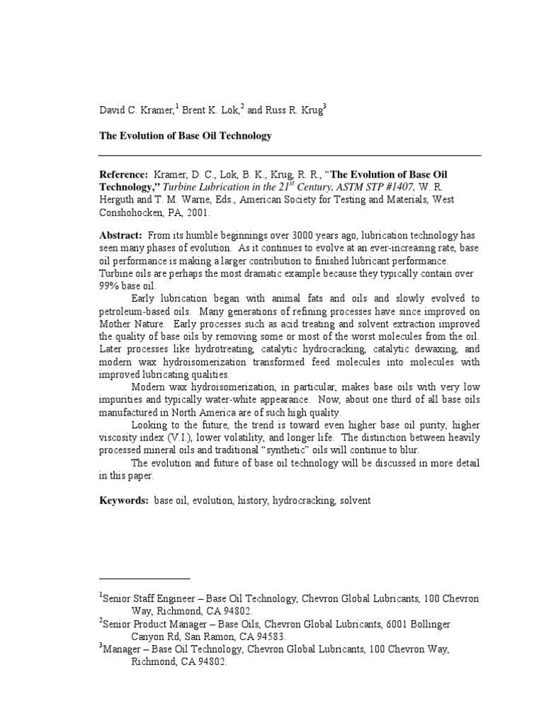 Base Oil Technology Evolution | PDF