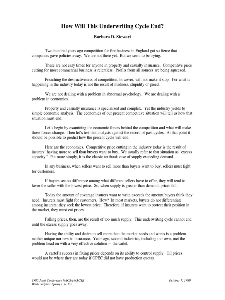 Barbara Stewart - Insurance Underwriting Cycles - 1980 | PDF ...