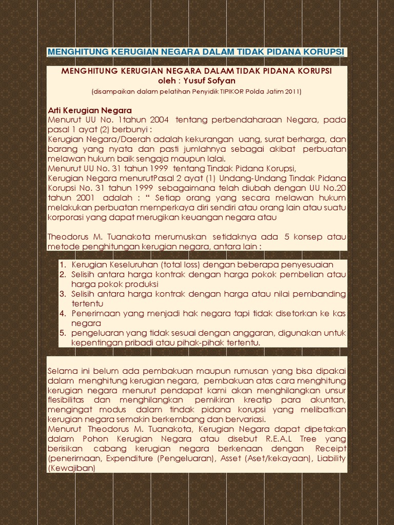 Metode Penghitungan Kerugian Negara | PDF | Pengelolaan Keuangan & Uang