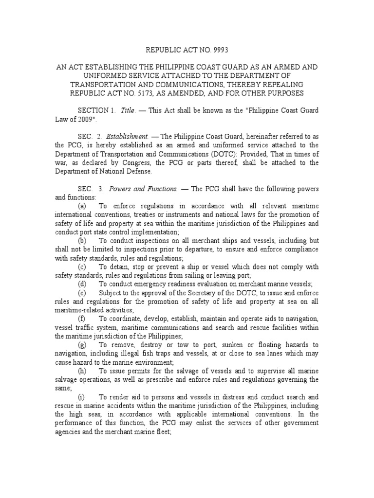 RA 9993 | Military Rank | Marine Salvage