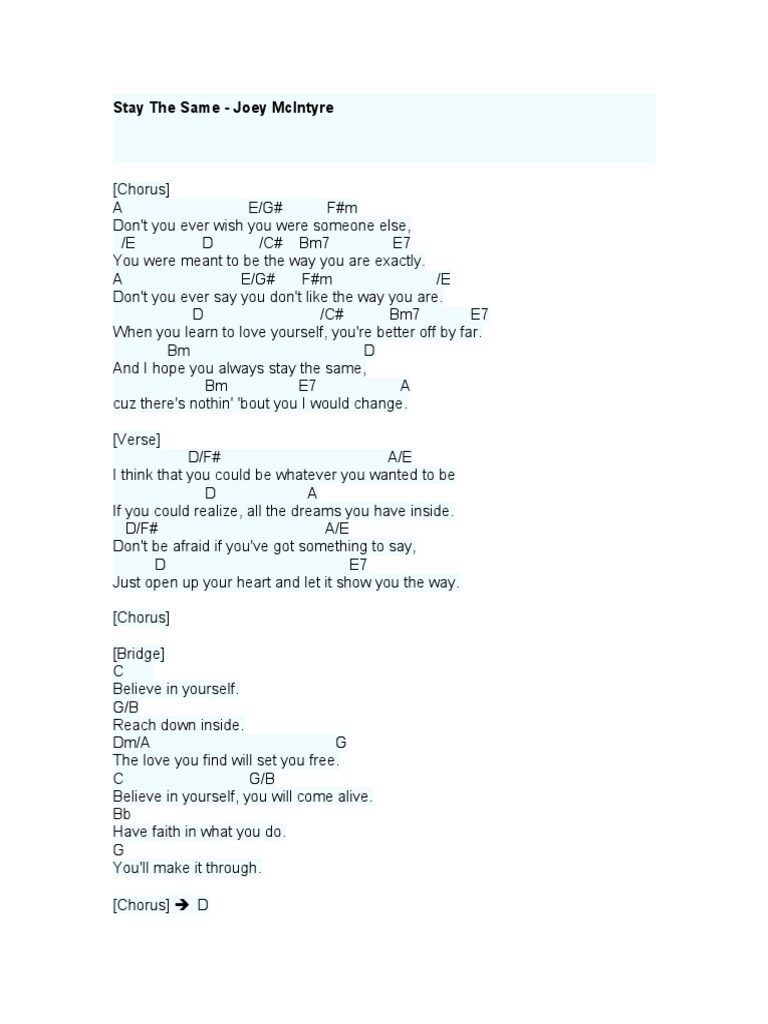 Stay The Same - Joey Mcintyre | PDF | Art