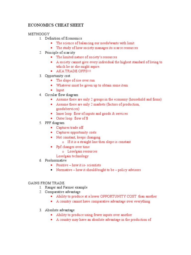 Comprehensive Economics Cheat Sheet | PDF | Demand | Supply (Economics)