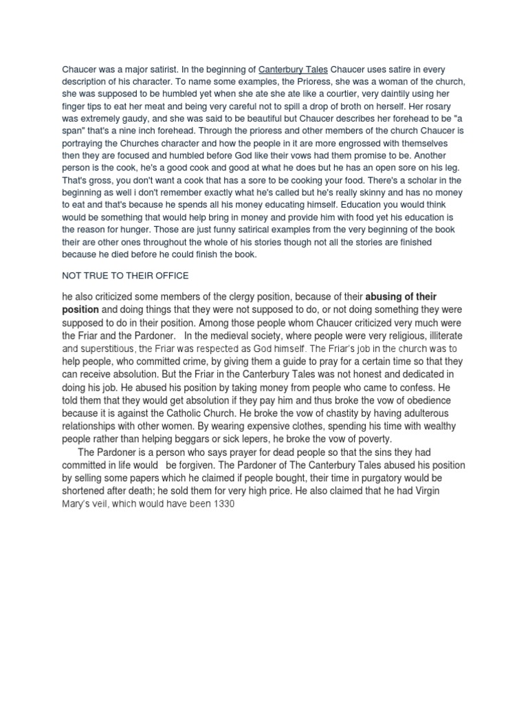 Chaucer Was A Major Satirist | PDF | The Canterbury Tales | Satire