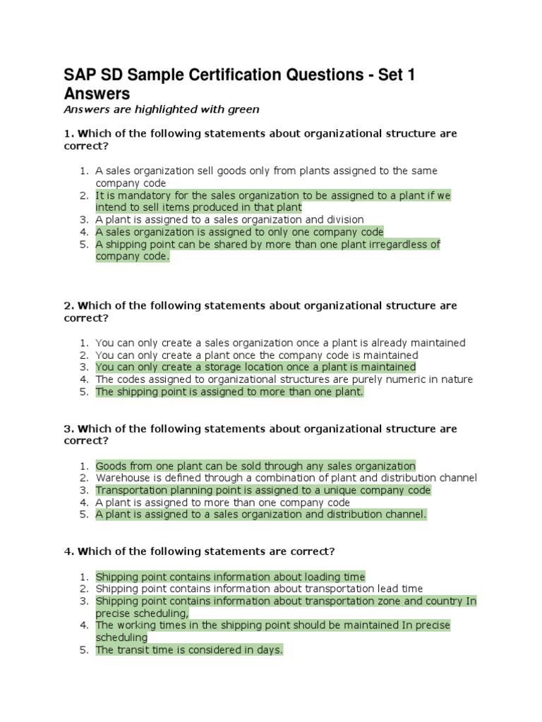 Sap Sd Sample Certification Questions Pdf Delivery Commerce Invoice