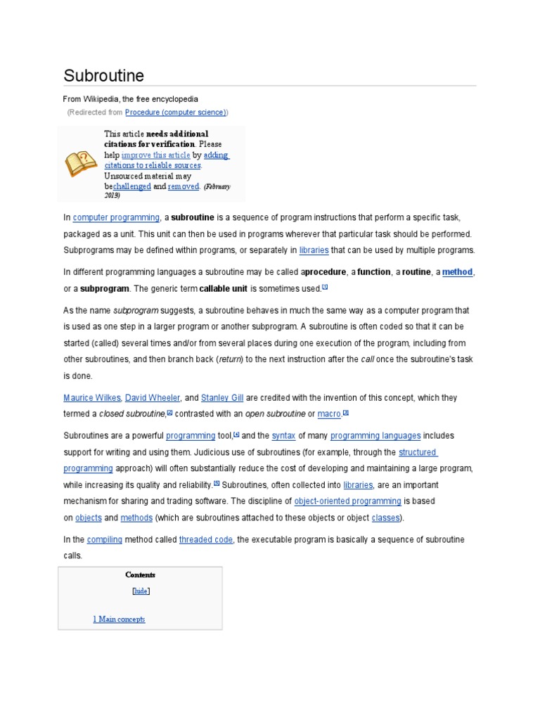 Subroutine Wiki | PDF | Subroutine | Parameter (Computer Programming) Subroutine Wiki | PDF | Subroutine | Parameter (Computer Programming)