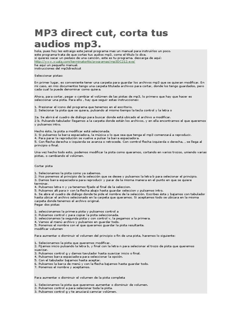 Guía de Uso para MP3 Direct Cut | PDF | Archivo de computadora | Menú ...