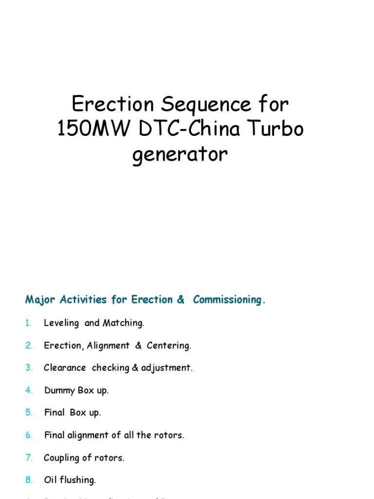 Erection Sequence for 150MW Turbo Generator | PDF | Turbine | Bearing ...