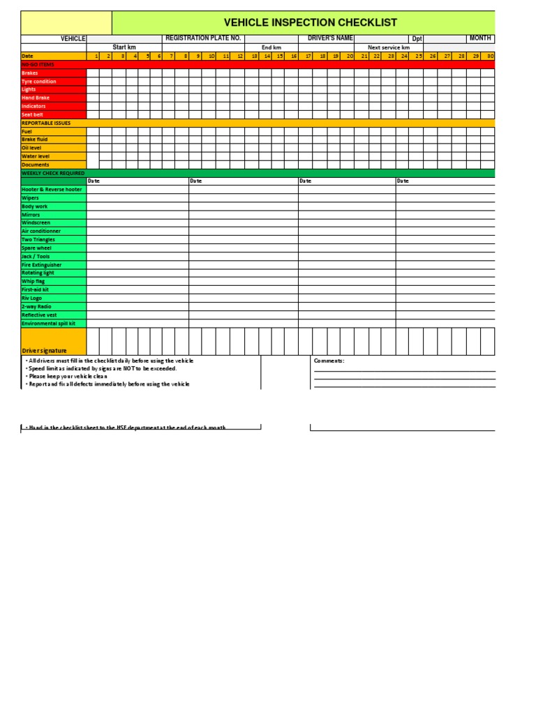 Light Vehicle Inspection Checklist | PDF