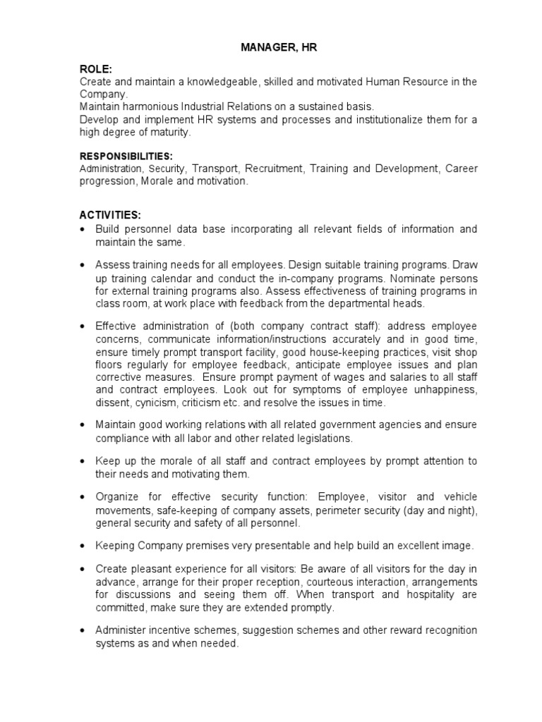 CITE HR MGR HR JD | PDF | Human Resource Management | Employment